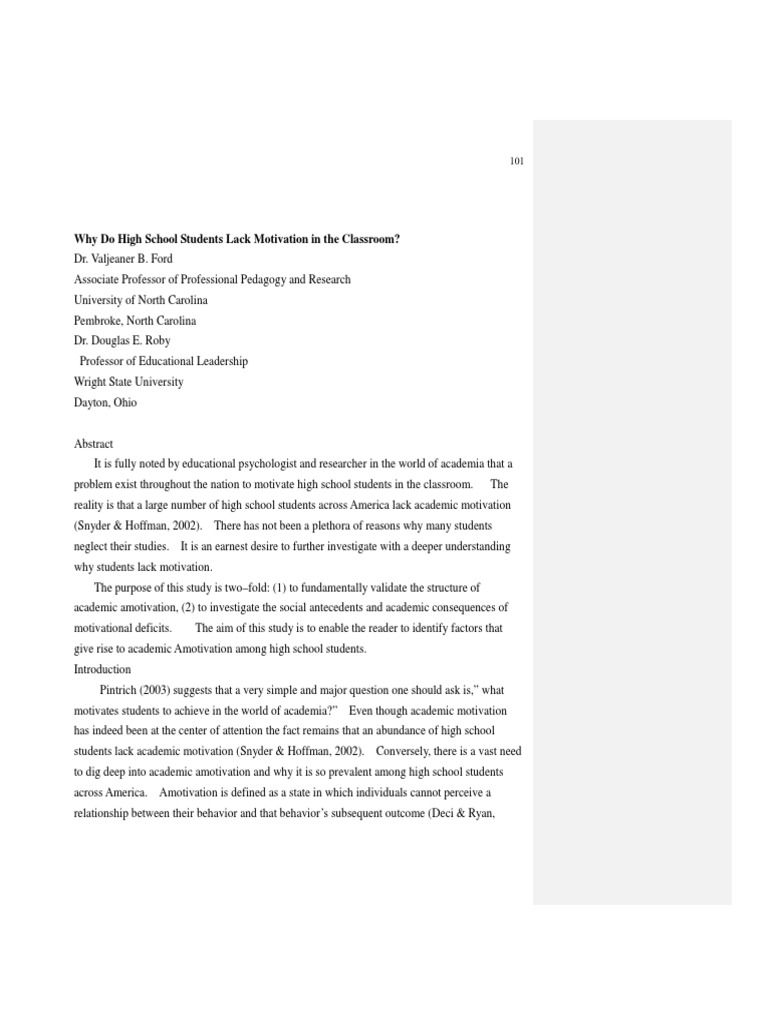 Why Do High School Students Lack Motivation in The Classroom | PDF ...
