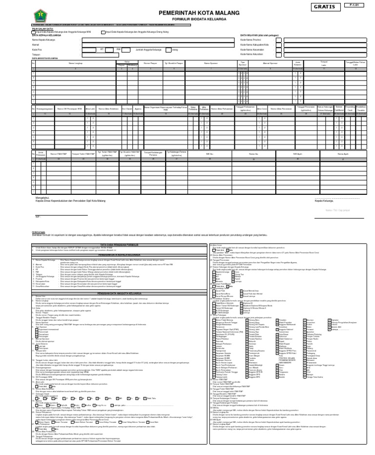 F1 01 Formulir Biodata Keluarga | PDF