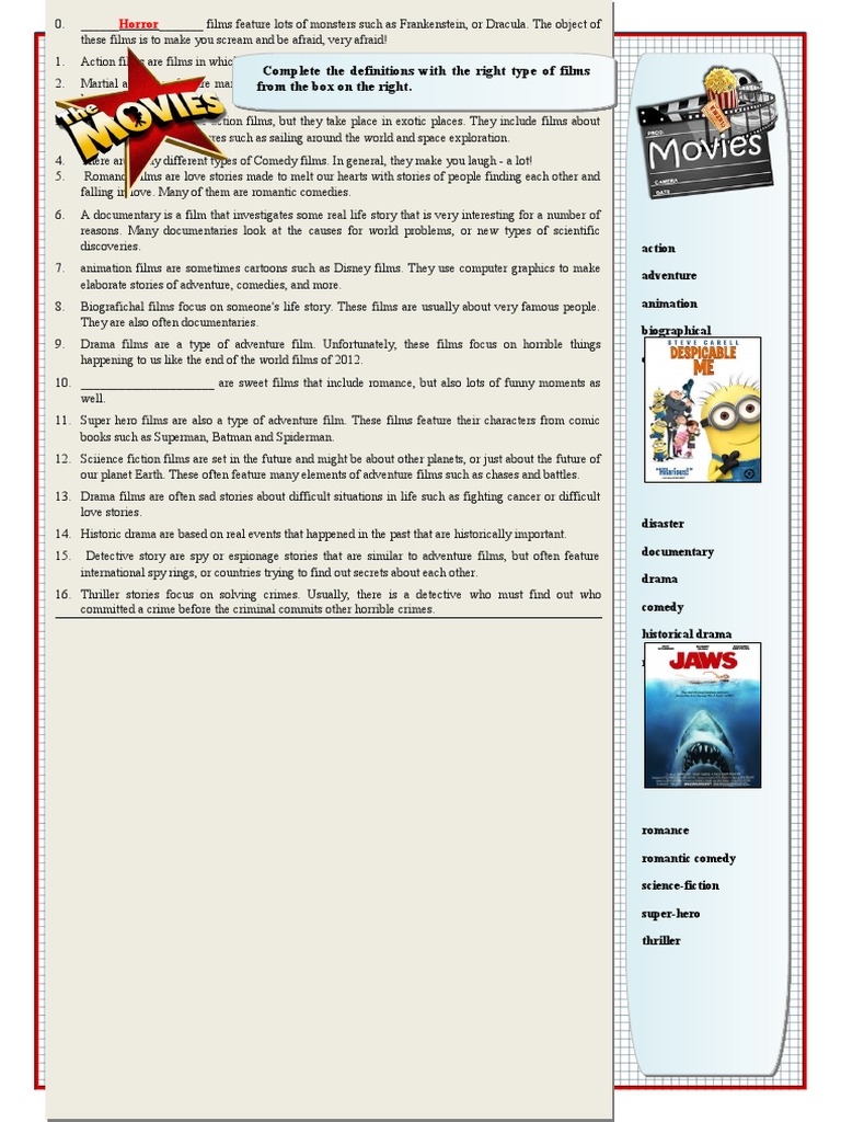 Movie Descriptions (Worksheet) | PDF | Thriller (Genre) | Action Films