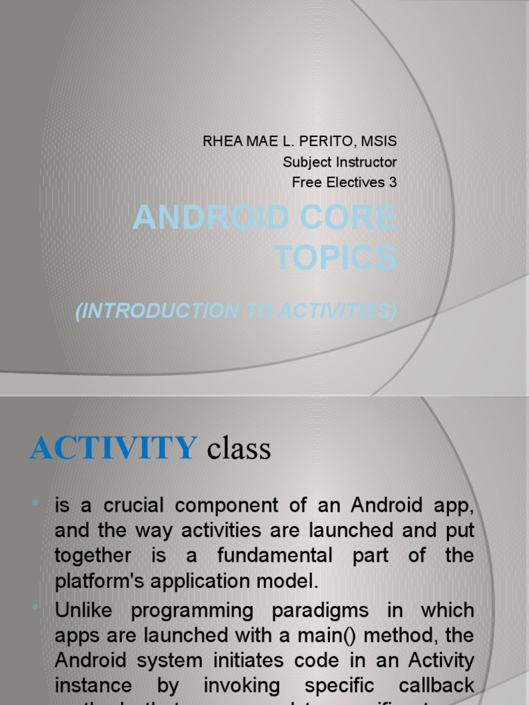 Android Core Topics: (Introduction To Activities) | PDF | Application ...
