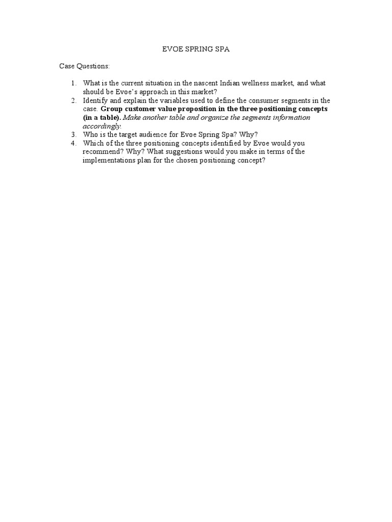 Case Study Solution-Group Evoe Spa | PDF