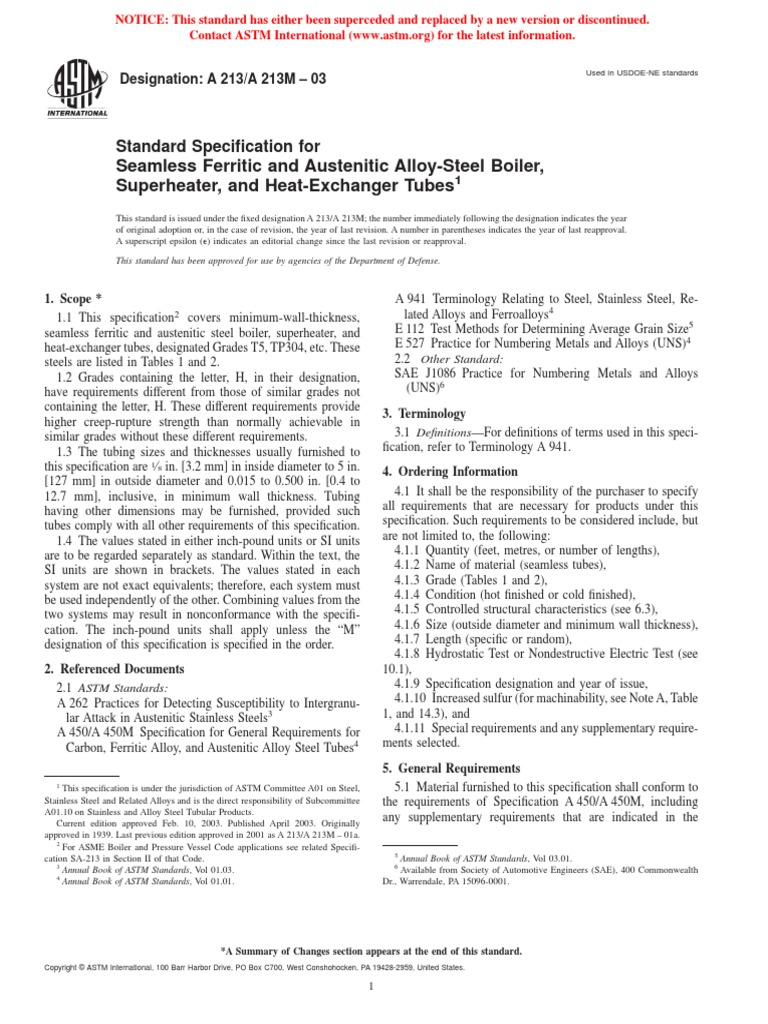 A 213 â€“ A 213M â€“ 03 _QTIXMY0WMW__ | PDF | Heat Treating | Steel