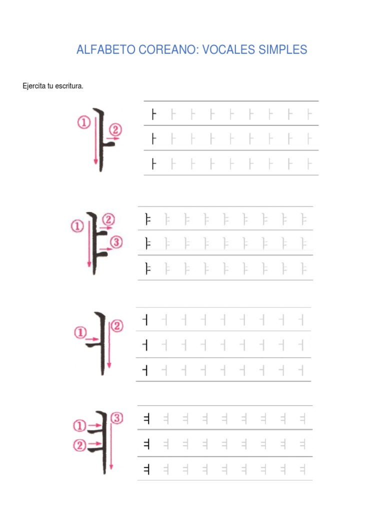 Alfabeto Coreano Vocales Simples | PDF