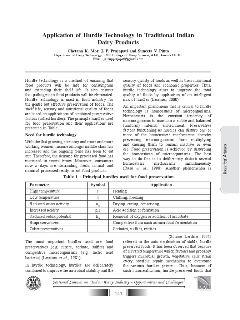 Application of Hurdle Technology in Traditional Indian Dairy Products ...