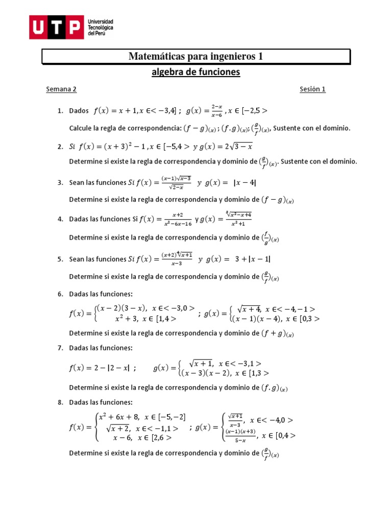 Hojas De Trabajo De Funciones De álgebra 2