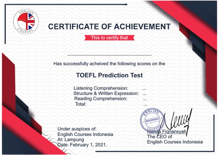 Sertifikat Tes Toefl Prediction | PDF