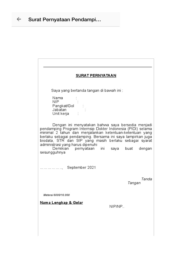 Surat Pernyataan Pendamping | PDF