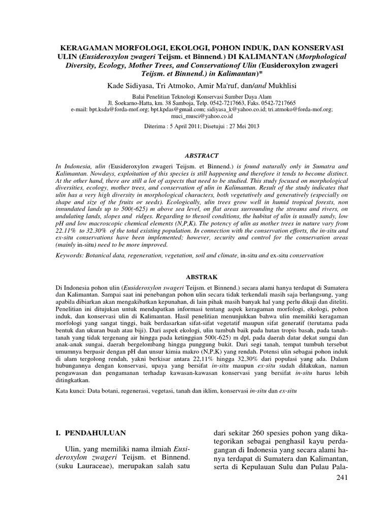 Diversity, Ecology, Mother Trees, and Conservationof Ulin ...