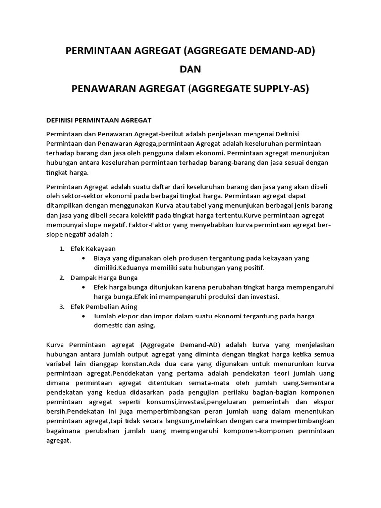 Definisi Permintaan dan Penawaran Agregat | PDF | Bisnis | Pengelolaan ...