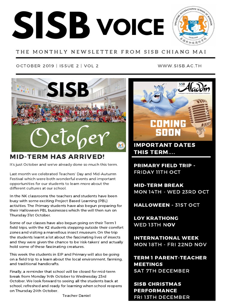 SISB Chiang Mai October Newsletter | PDF | Classroom Management