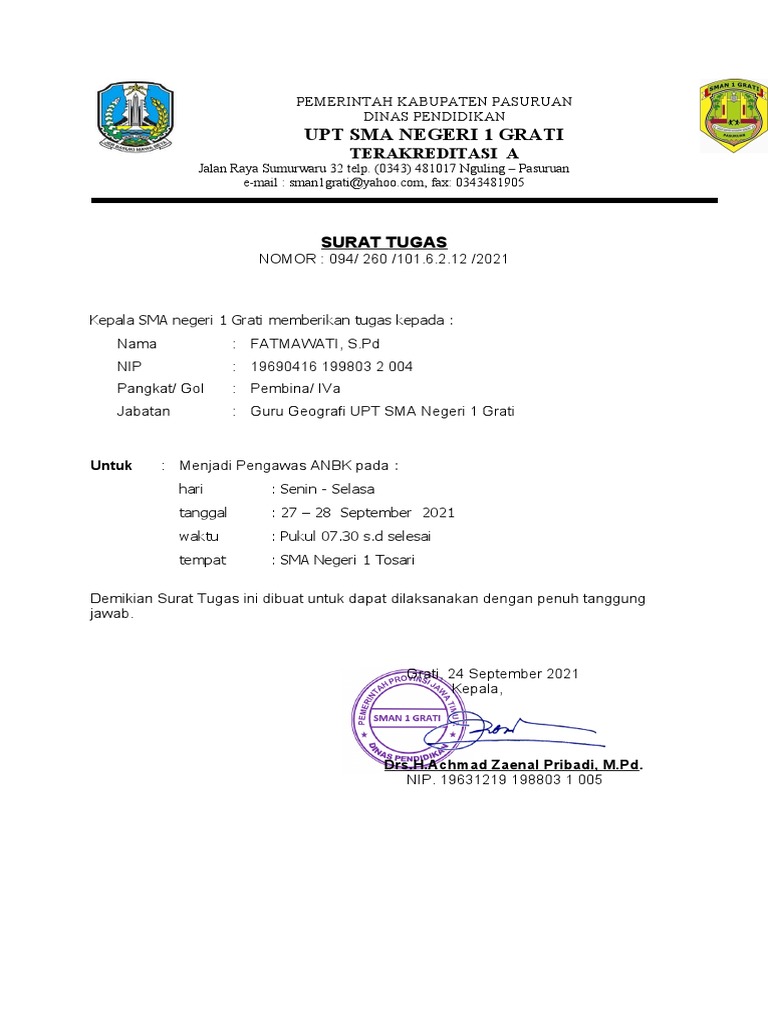 Surat Tugas Anbk | PDF