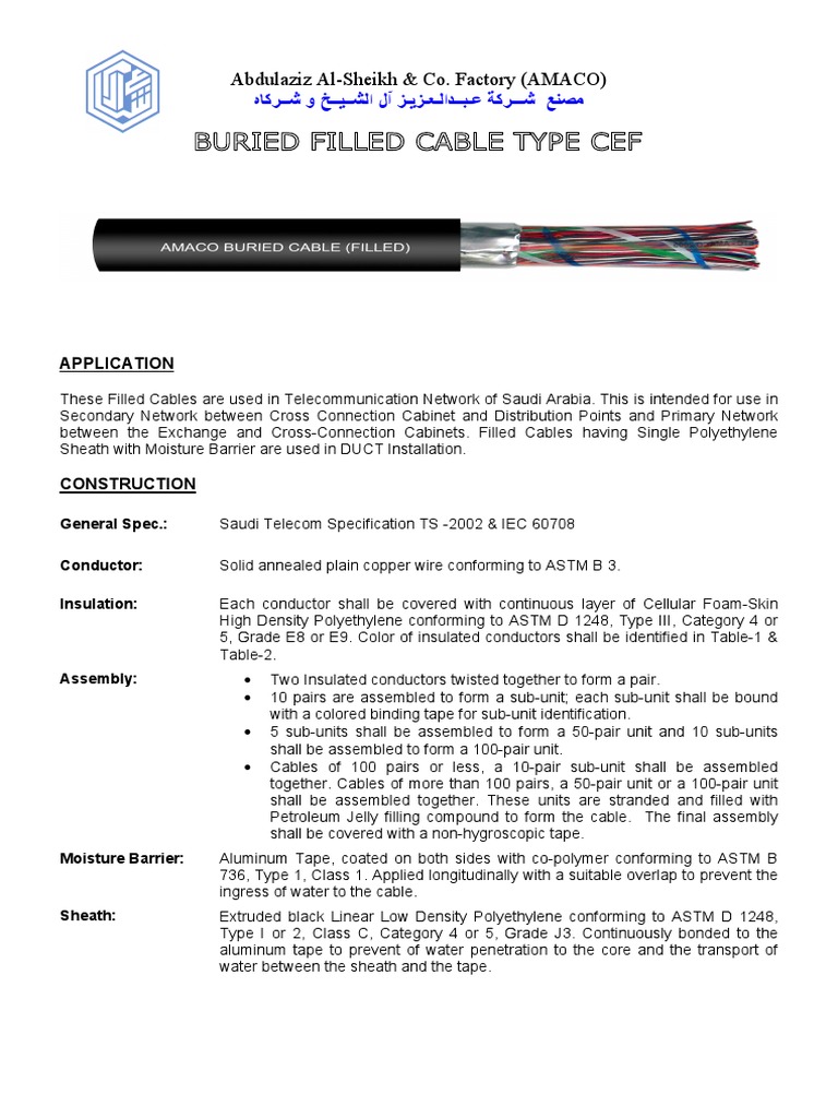 Buried Filled Cables Type Cefe | PDF | Materials | Electrical Engineering