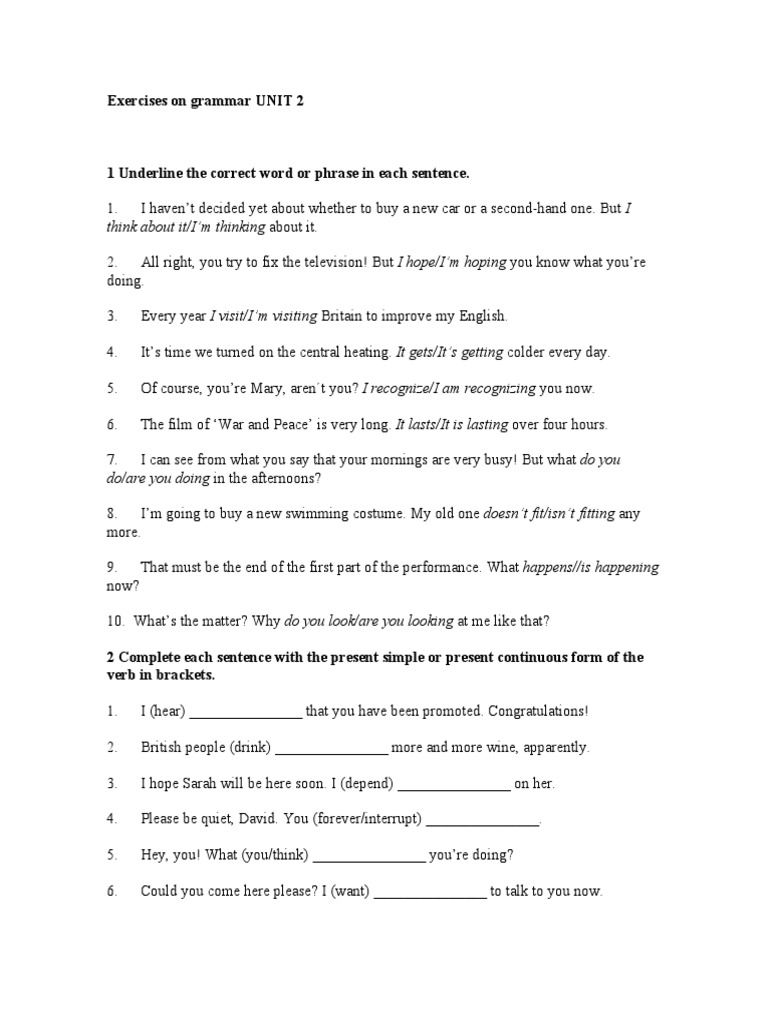 Exercises On Grammar Unit 2 | PDF
