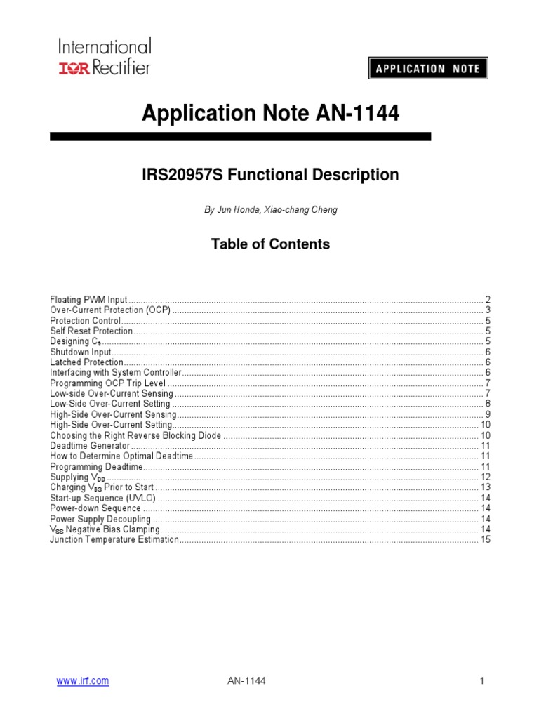 Application Note AN-1144: IRS20957S Functional Description | PDF ...