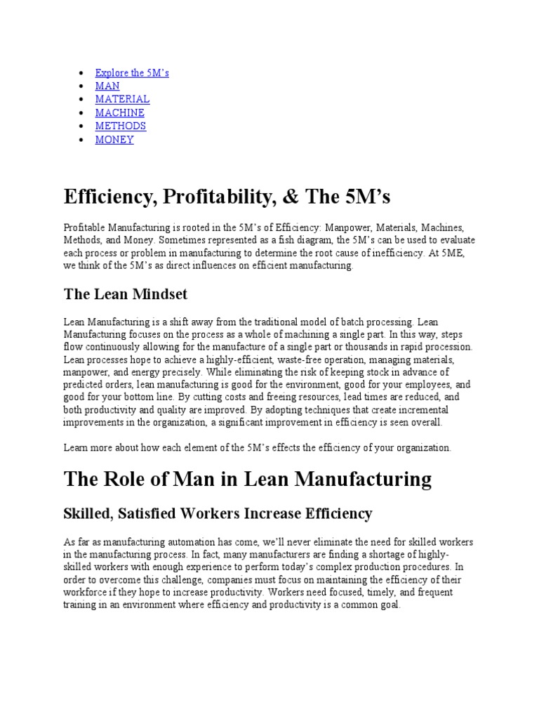 5M For Planning | PDF | Lean Manufacturing | Machining