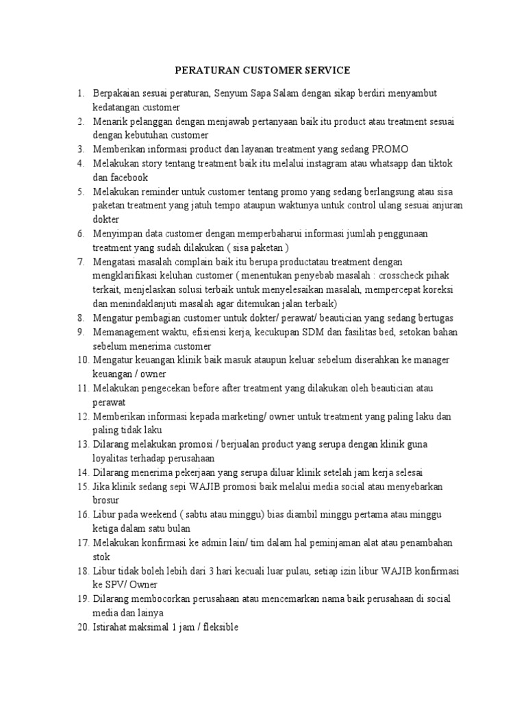 Peraturan Customer Service | PDF