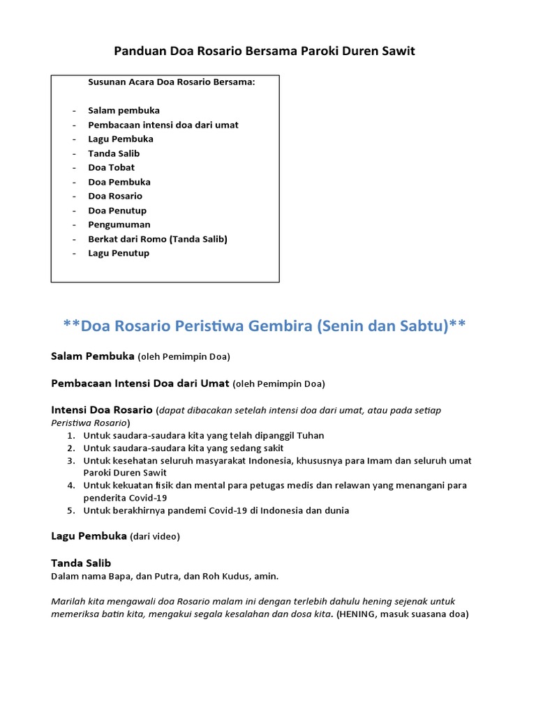 Panduan Doa Rosario Paroki Duren Sawit-Start Diperbarui 21 Juli 2021 | PDF