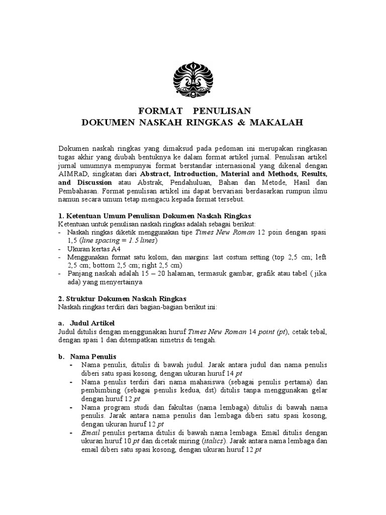Format Penulisan Naskah Ringkas (Artikel Jurnal) Dan Makalah UI | PDF