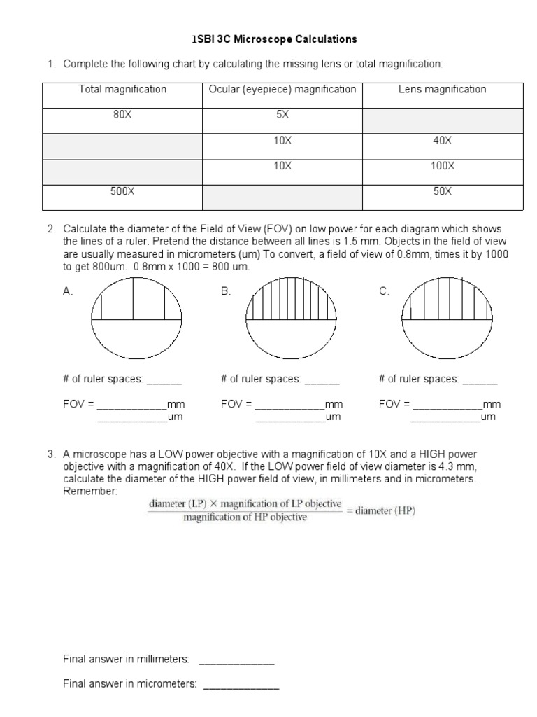 1SBI 3C Microscope Calculations | PDF