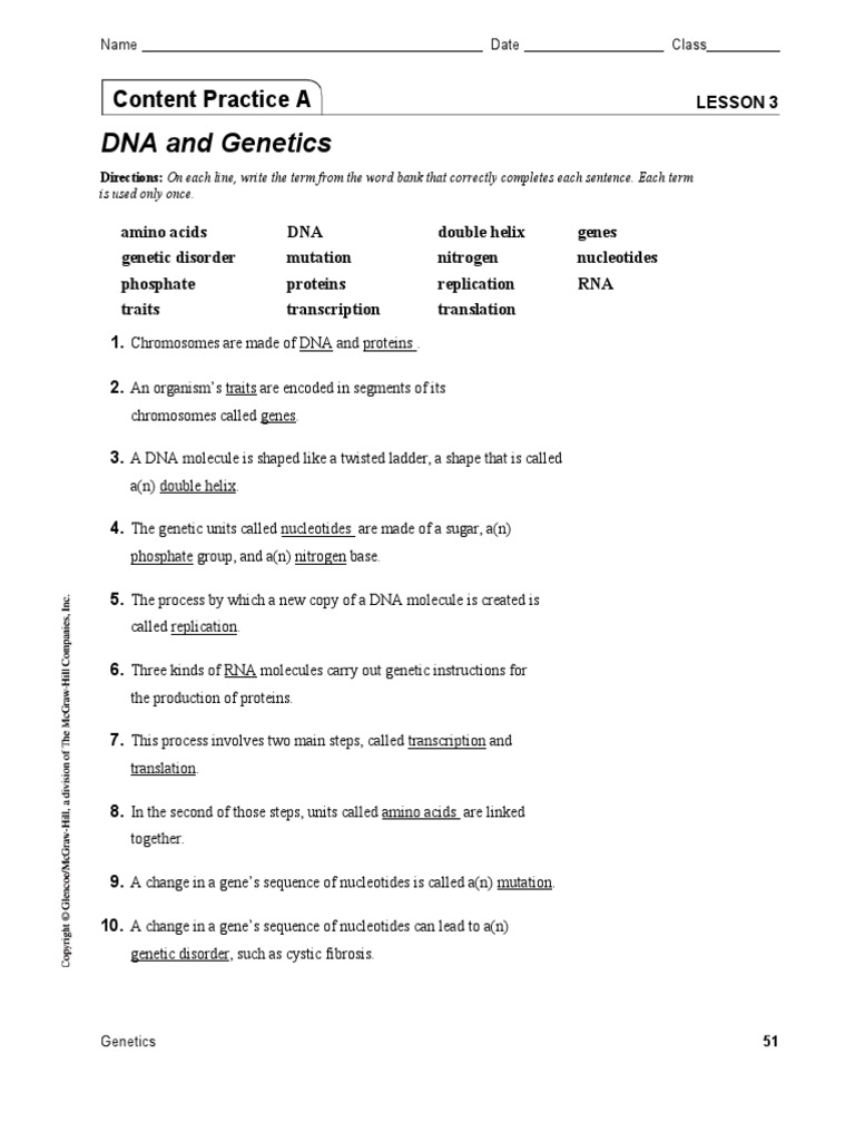 DNA and Genetics: Content Practice A | PDF | Genetics | Dna