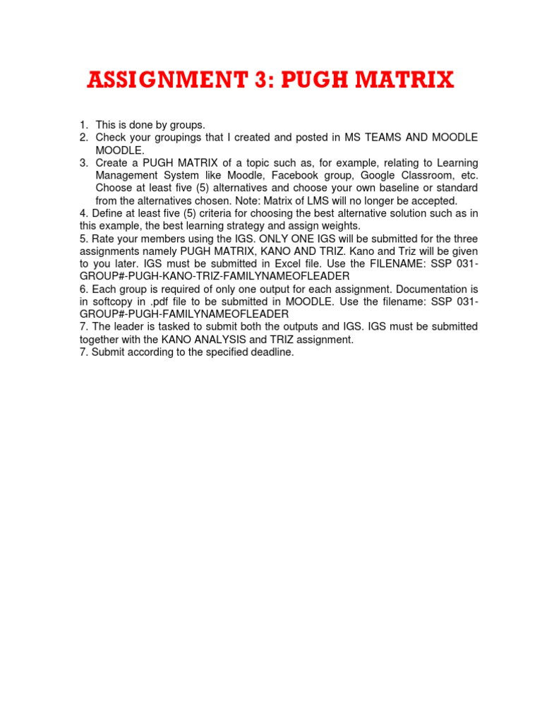 Assignment 3 Pugh Matrix | PDF