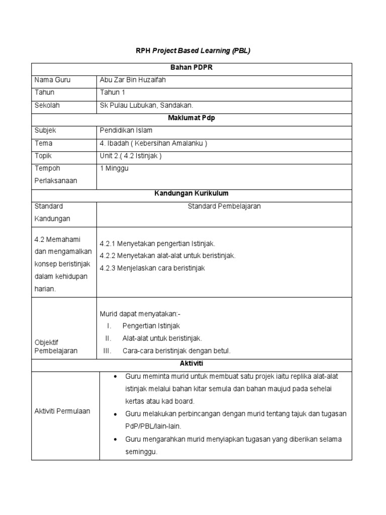 PBL Pai THN 1 (SK Pulau Lubukan) | PDF