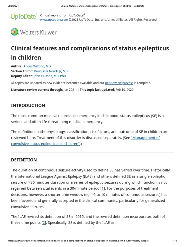 Clinical Features and Complications of Status Epilepticus in Children ...