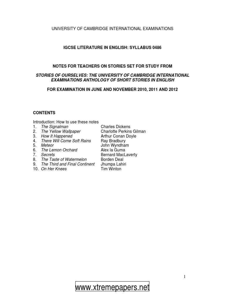 Notes On IGCSE Short Stories Final | PDF | The Yellow Wallpaper | Narration