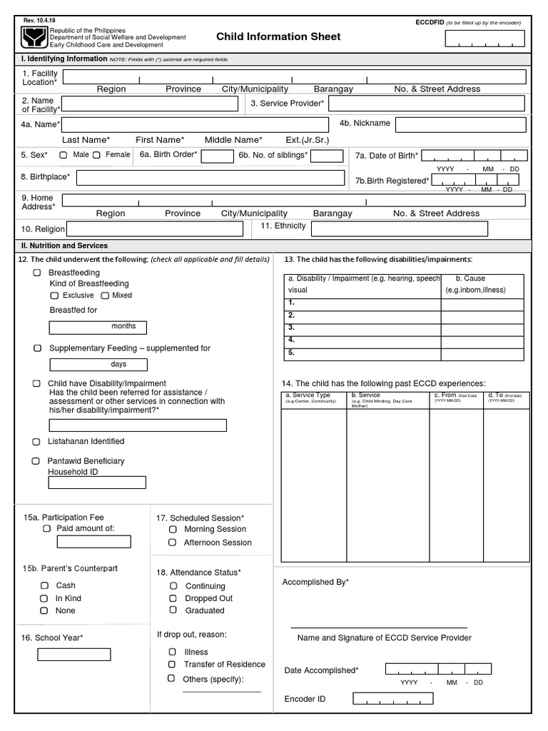 Eccd Child Profile Ver10042019 | PDF | Breastfeeding | Disability