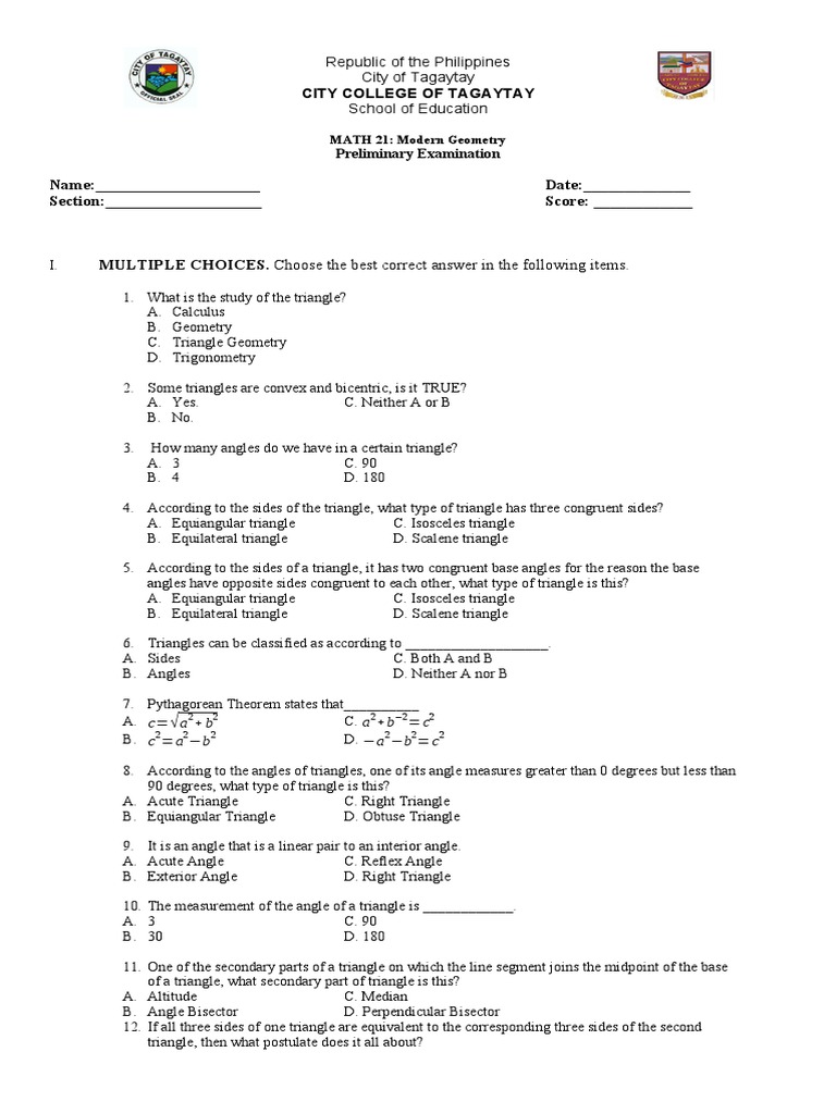 Geometry Midterm Exam Review | PDF | Triangle | Geometry