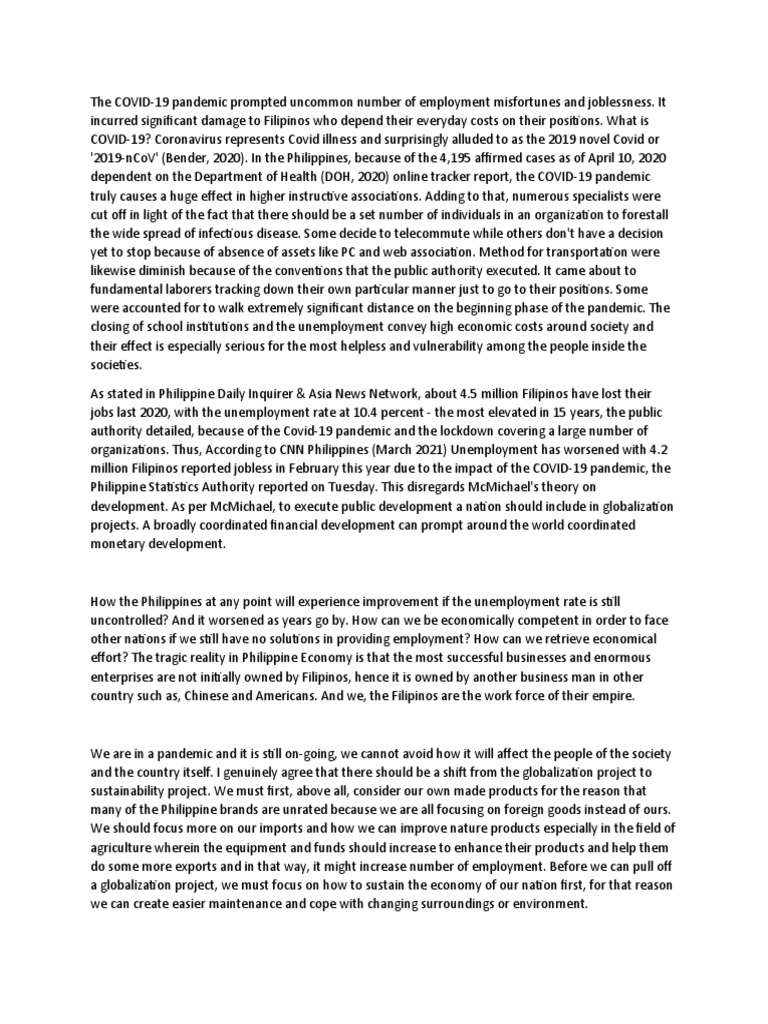 Argumentative Essay | PDF | Philippines | Unemployment