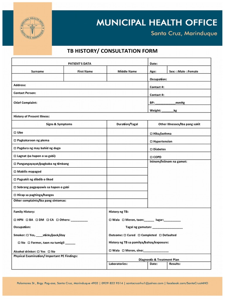 TB HX Consultation Form A4 | PDF | Tuberculosis | Clinical Medicine