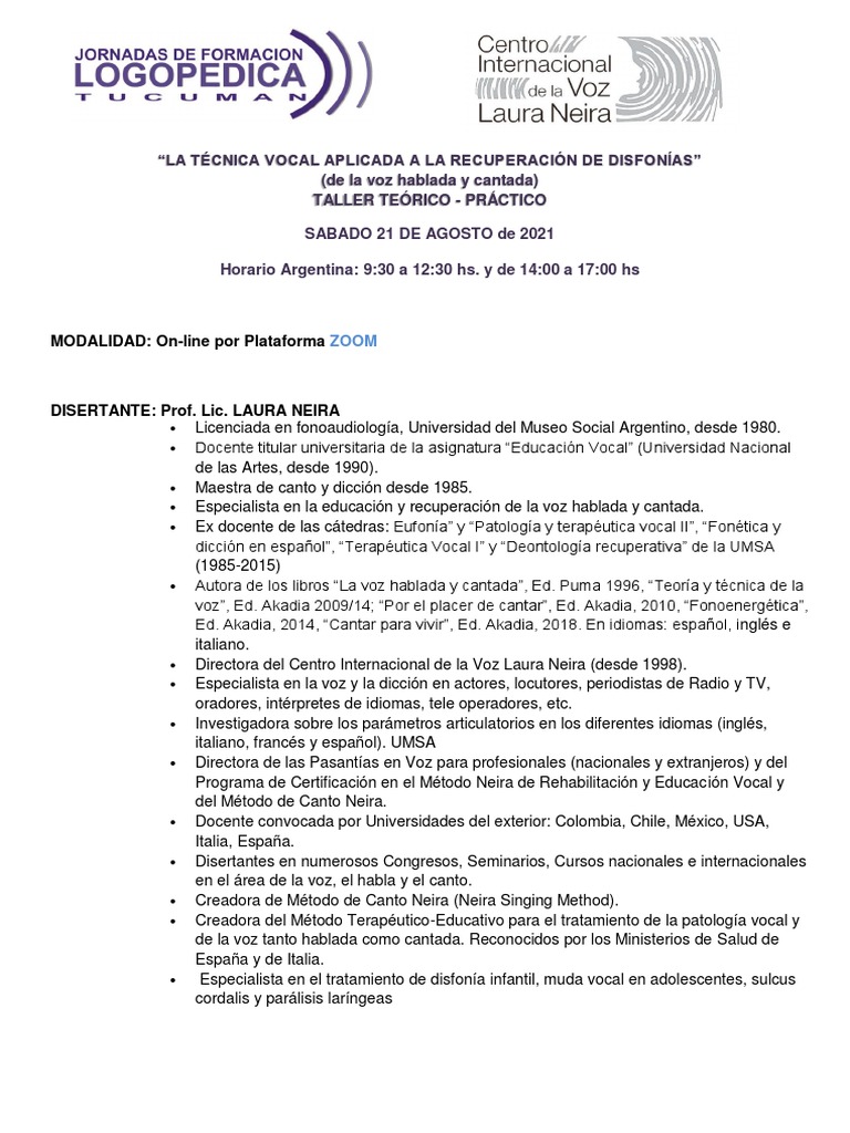 Info Taller LAURA NEIRA | PDF | Estudios de idiomas extranjeros | Arte