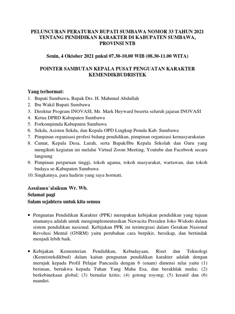 V2-Pointer Sambutan Kepala Puspeka Dalam Peluncuran Perbup Pendidikan ...