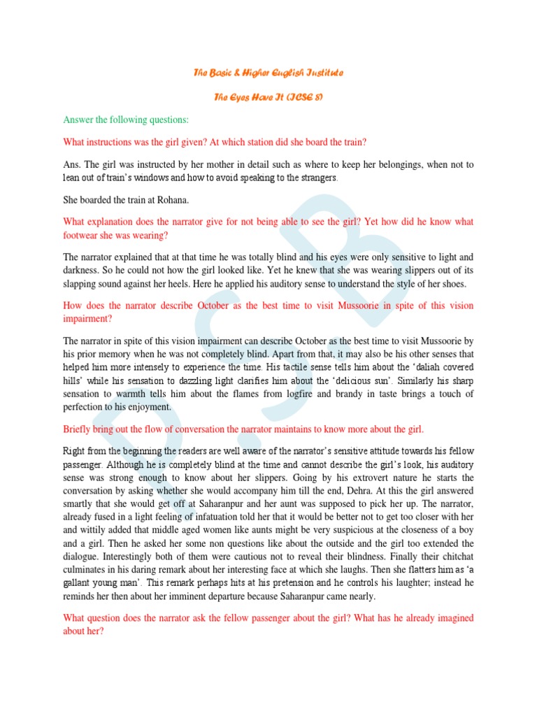 Answer The Following Questions:: The Basic & Higher English Institute ...