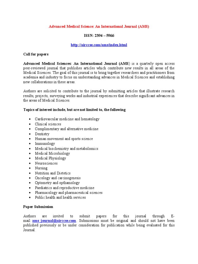 Advanced Medical Science: An International Journal (AMS) | PDF