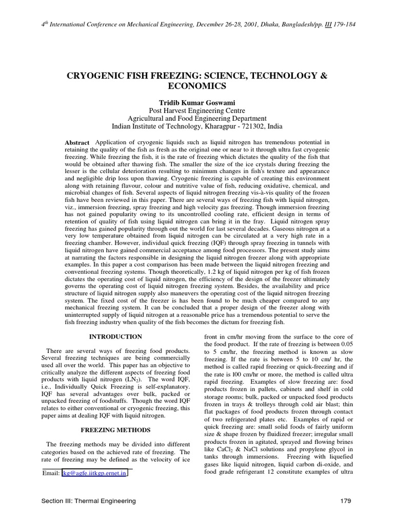 Cryogenic Fish Freezing: Science, Technology & Economics | PDF | Heat ...