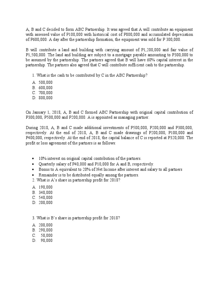 Quiz For Partnership | PDF | Balance Sheet | Partnership