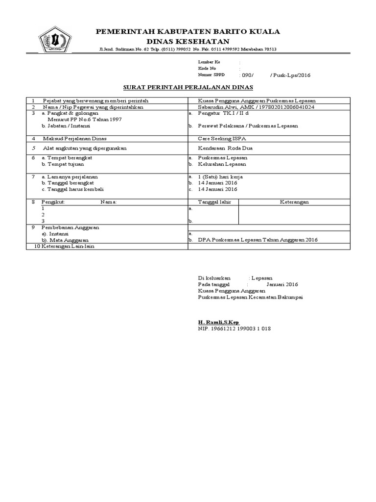 Contoh SPPD ISPA BARU | PDF
