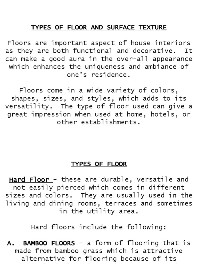 Types of Floor and Surface Texture | PDF | Flooring | Materials