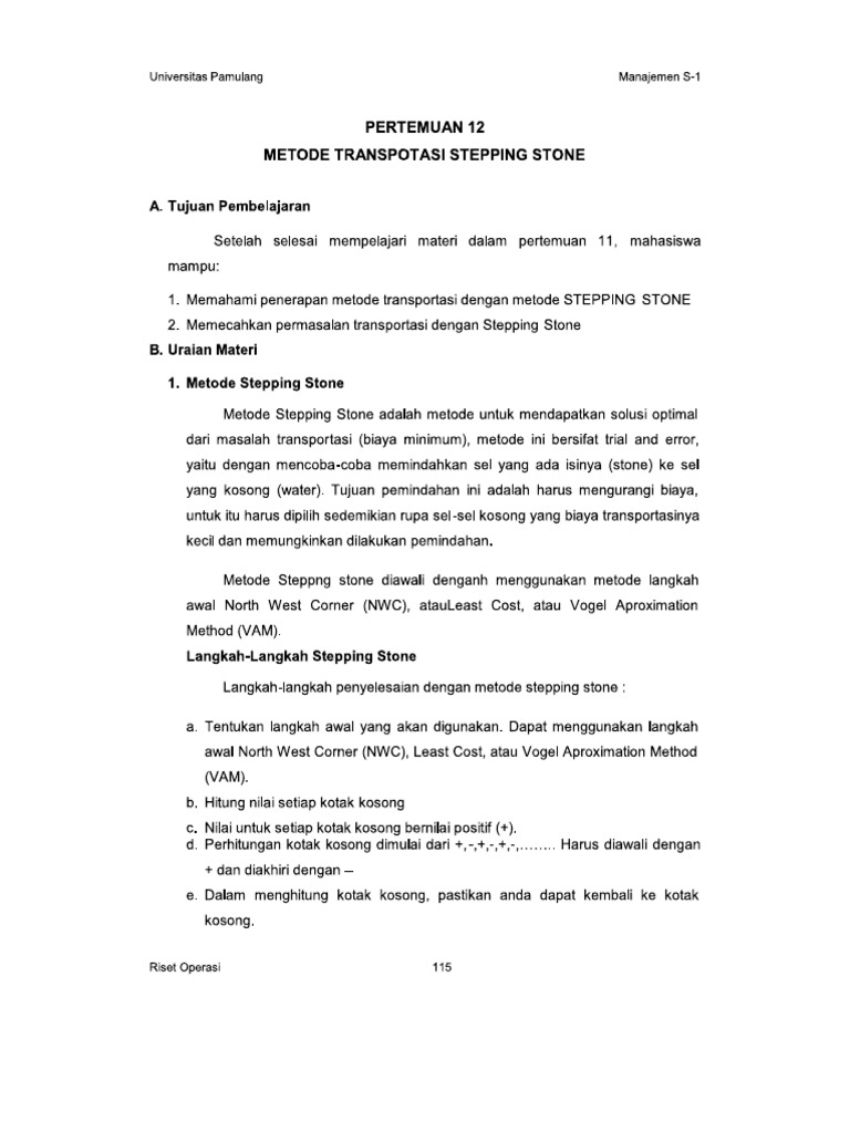 SMJ0283 - 12 - Metode Transportasi Stepping Stone | PDF