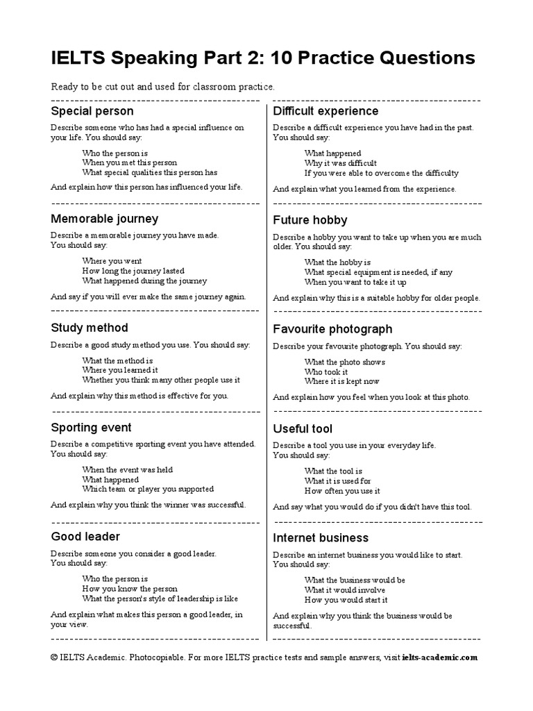Ielts Speaking Part 2 Practice Cards | PDF | International English ...