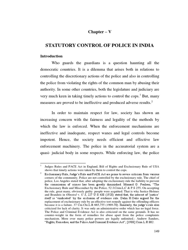 Statutory Control of Police in India: Chapter - V | Download Free PDF ...