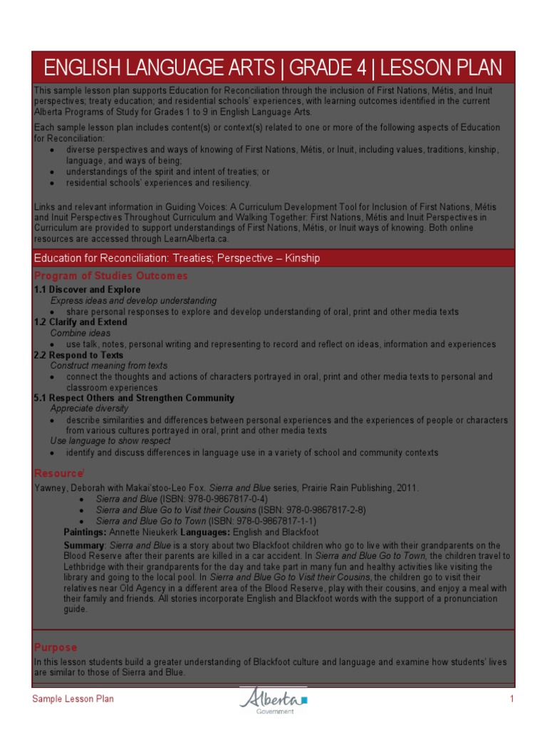 English Language Arts - Grade 4 - Lesson Plan: Education For ...