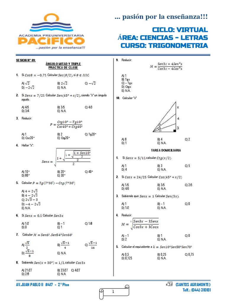 G3 - 09 - Trigonometria - Ángulo Mitad y Triple | PDF