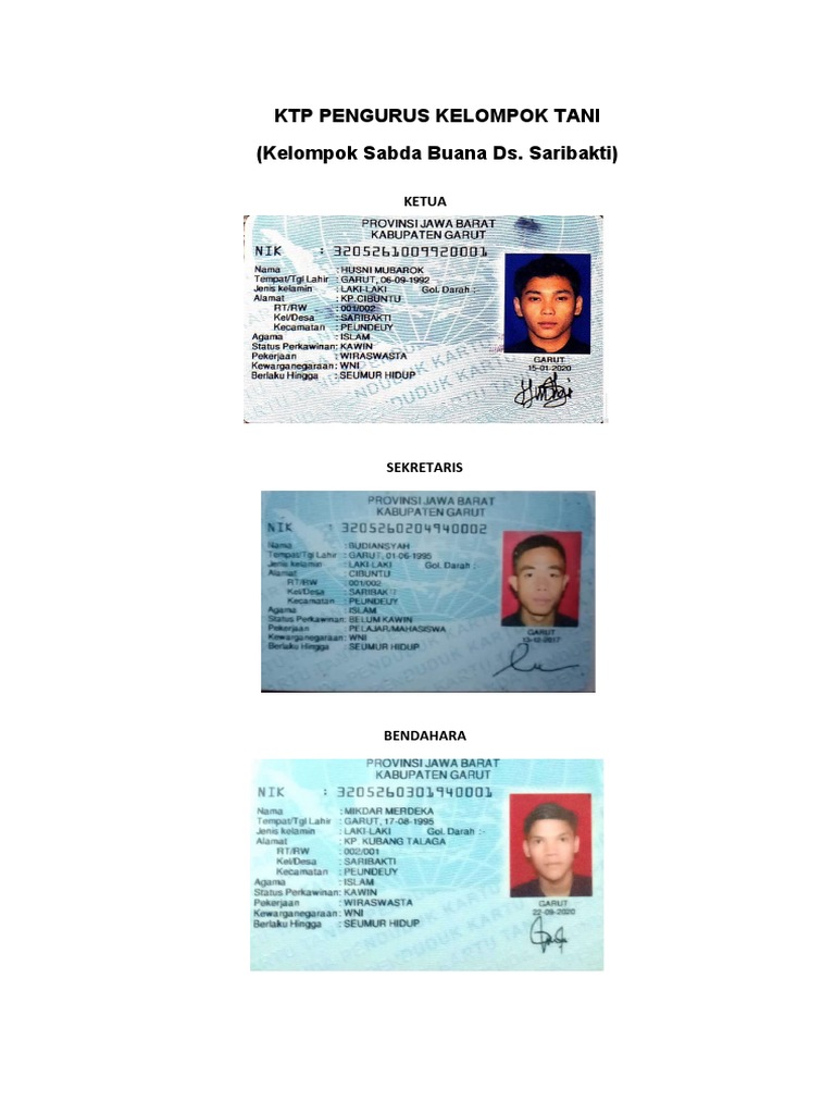 KTP Pengurus Kelompok Tani Garut | PDF | Memasak, Makanan, & Anggur ...