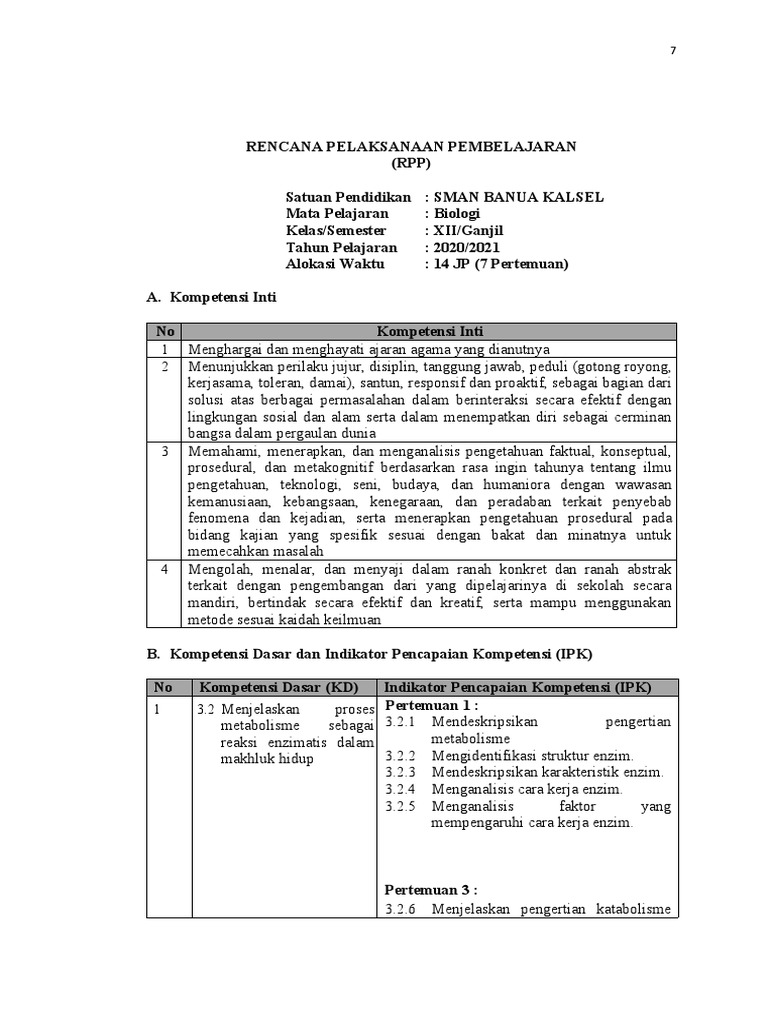 Draft RPP Metabolisme Dan Enzim, Fiqri 14 JP 7 X | PDF