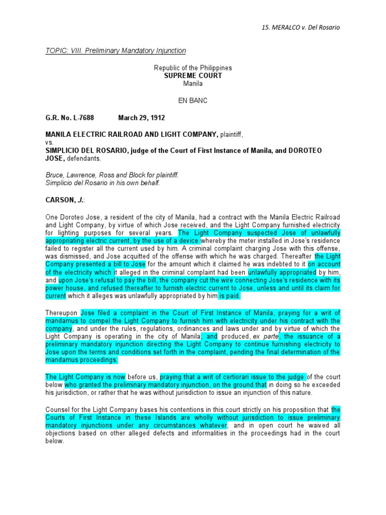 MERALCO v. Del Rosario | PDF | Injunction | Equity (Law)