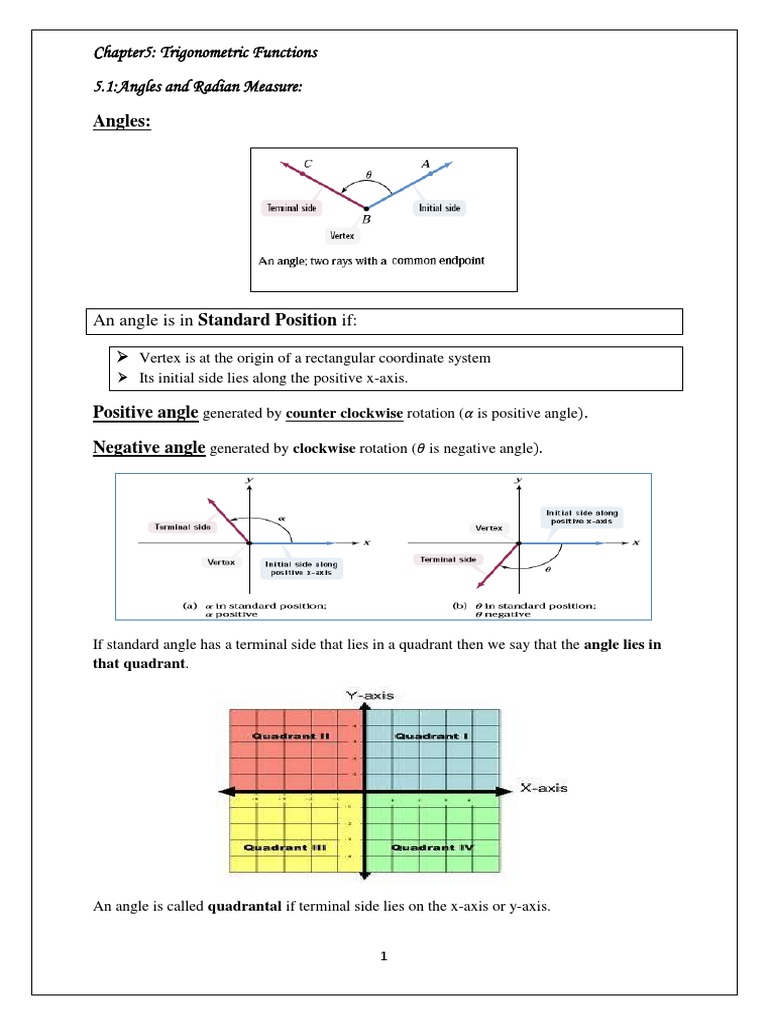 Angles:: Chapter5: Trigonometric Functions 5.1:angles and Radian ...