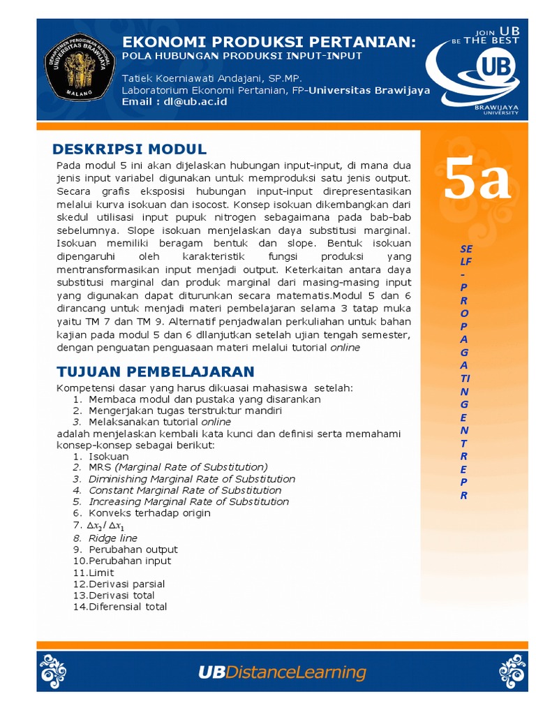 Ekonomi Produksi Pertanian Pola Hubungan Produksi Input Input | PDF